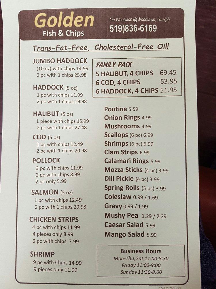 Menu at Golden Fish & Chips Woolwich restaurant, Guelph, 787 Woolwich St