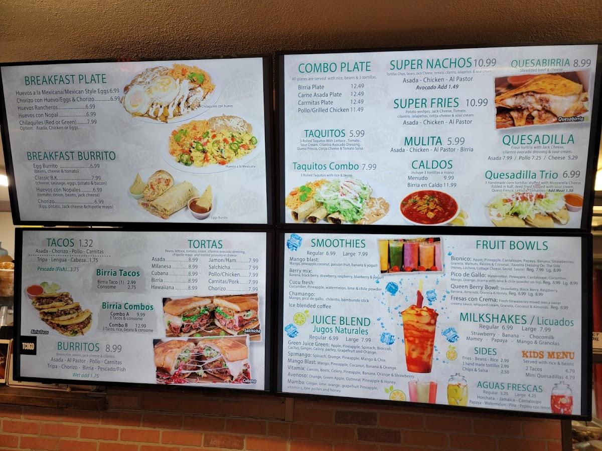 Menu at Navarro’s Taqueria restaurant, Santa Ana