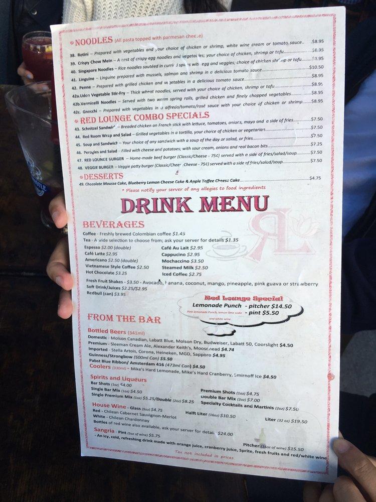 Menu at Red Room pub & bar, Toronto, 444 Spadina Ave.