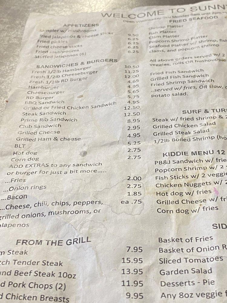 Menu at Sunnyside Grill restaurant, Panama City Beach