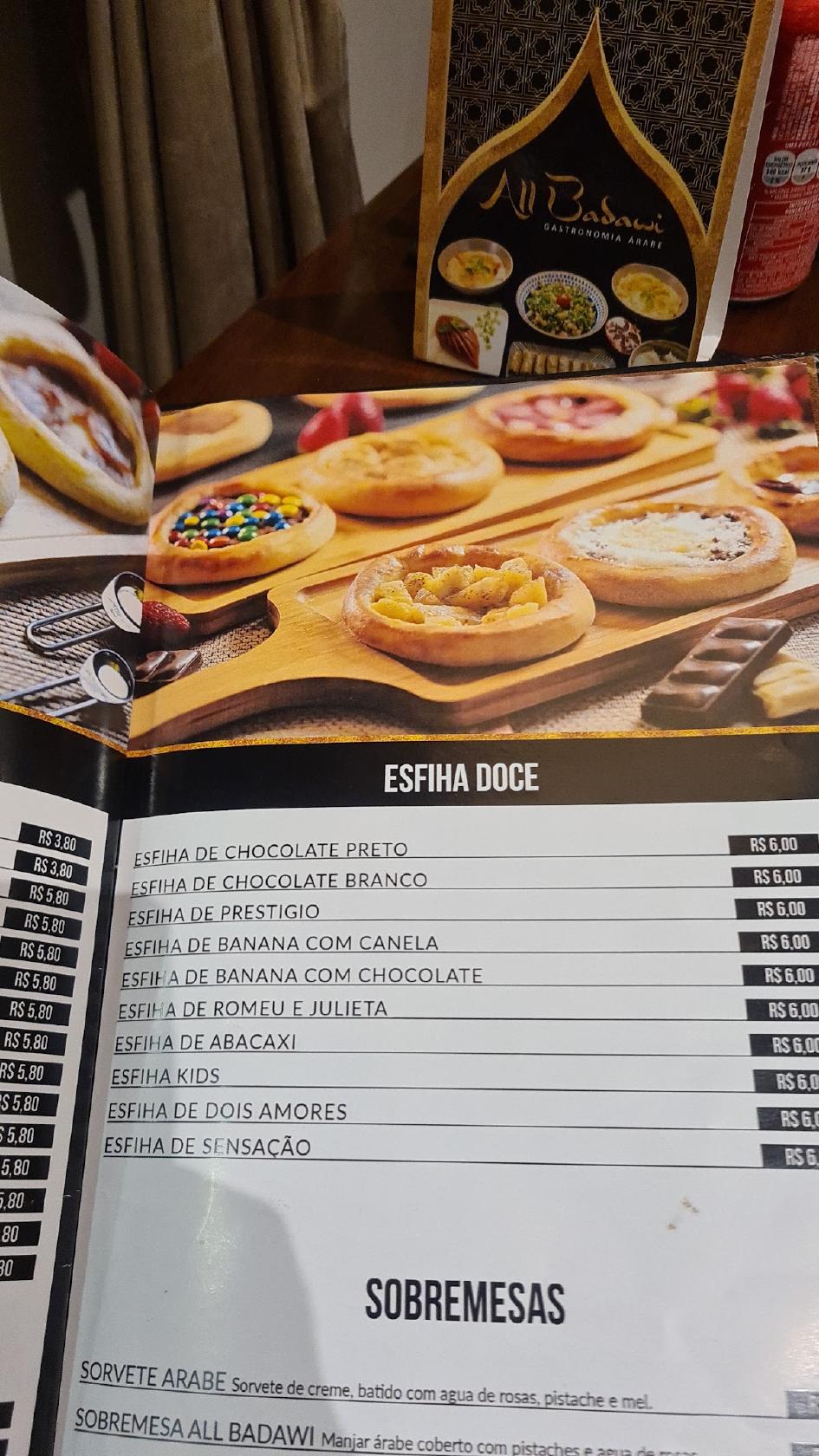 Menu at All Badawi restaurant, Foz do Iguaçu
