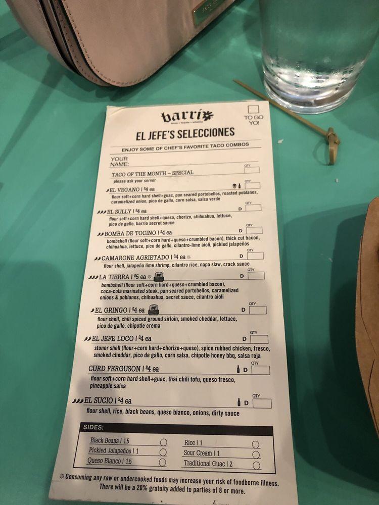 Menu at Barrio Kent, Kent, 295 S Water St