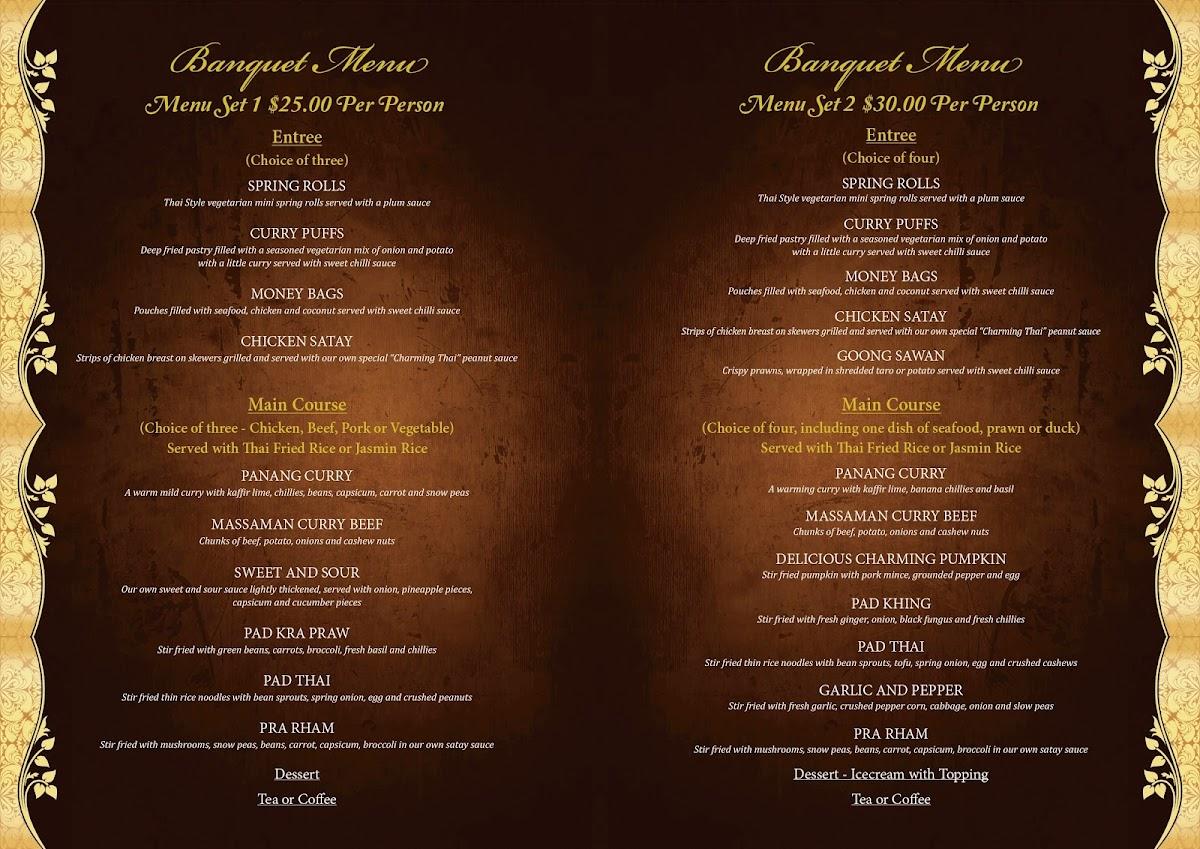 Menu at Charming Thai restaurant, Charmhaven