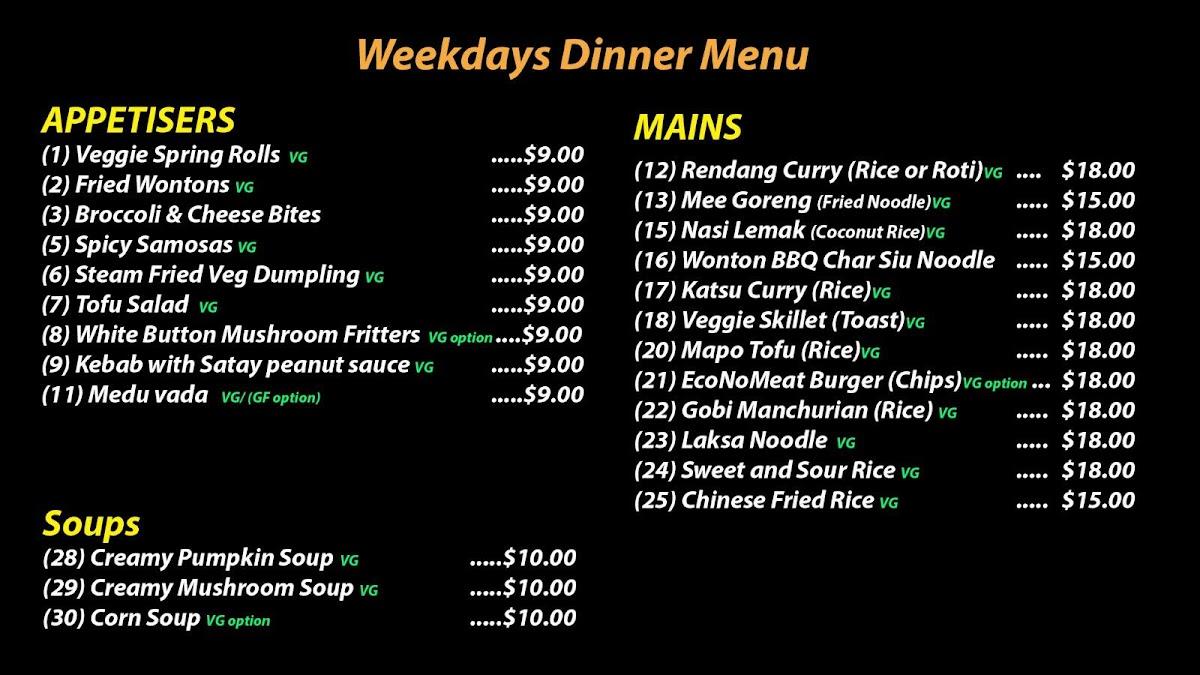 Menu at Four Leaf Clover Vegetarian Restaurant, Timaru
