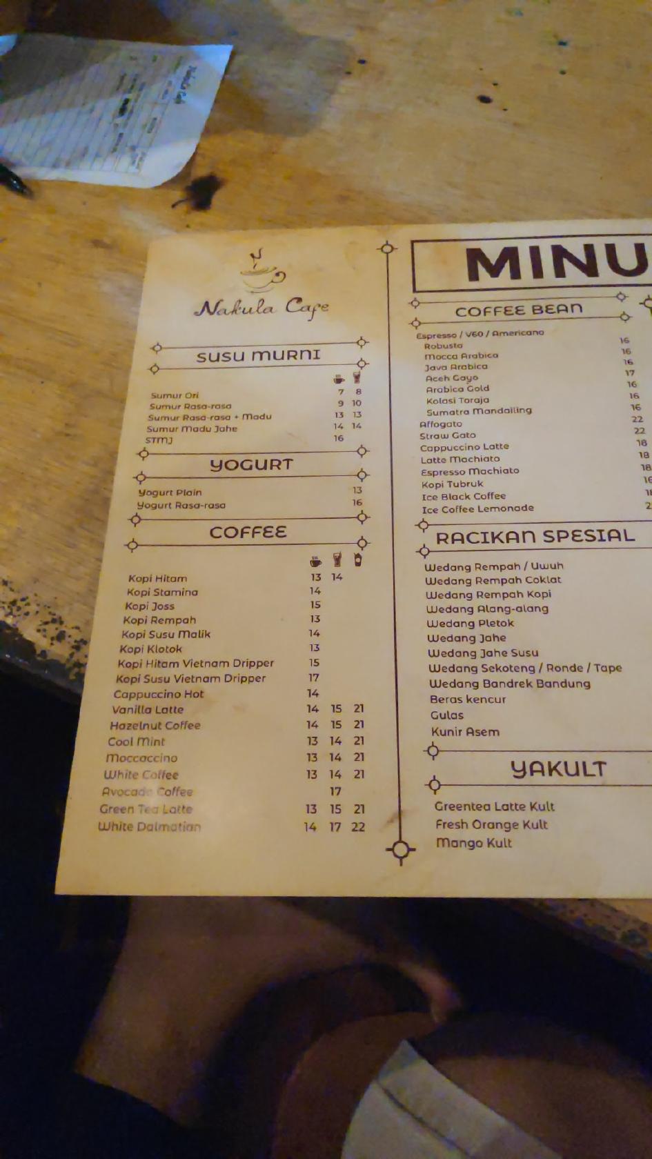 Menu at Nakula Cafe, Tegal, Jl. Nakula No.74