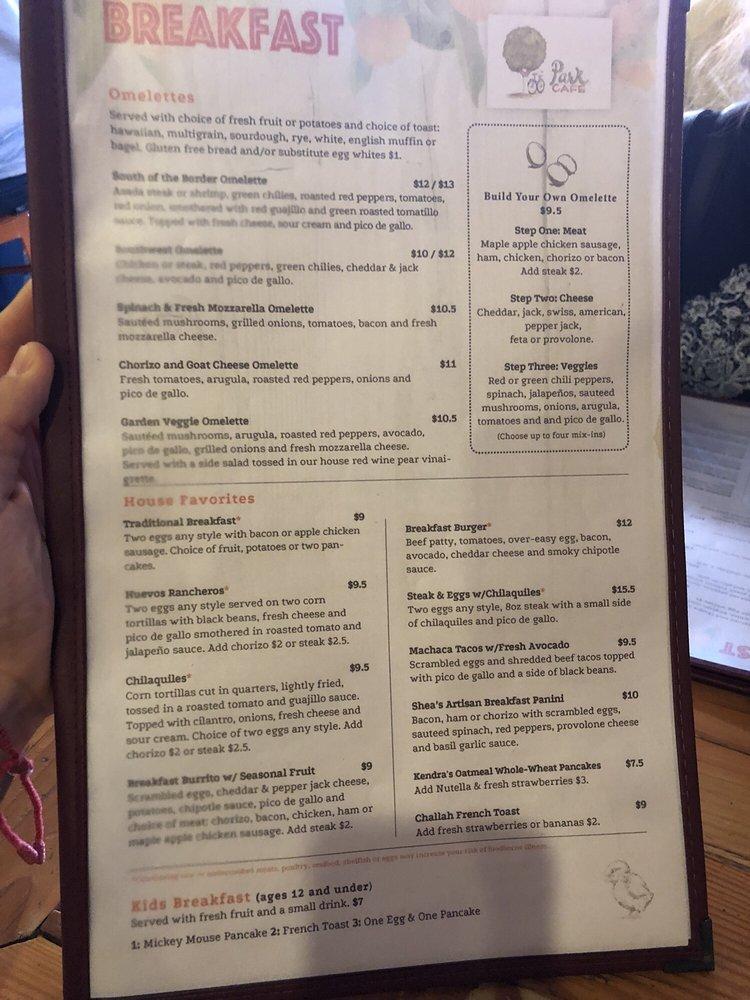 Menu at Park Cafe, Litchfield Park