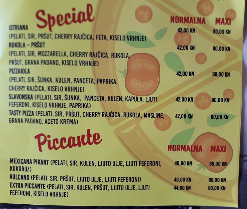Menu au Tasty Pizza Viškovo pizzeria, Viškovo