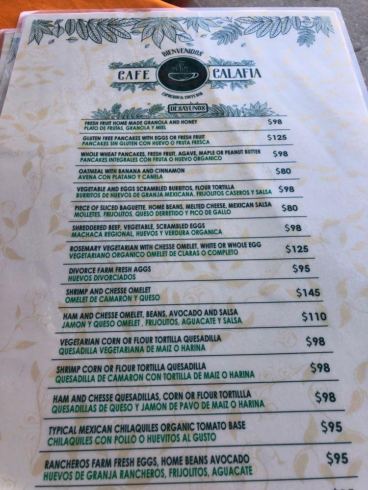 Menu at Café Calafia, San José del Cabo