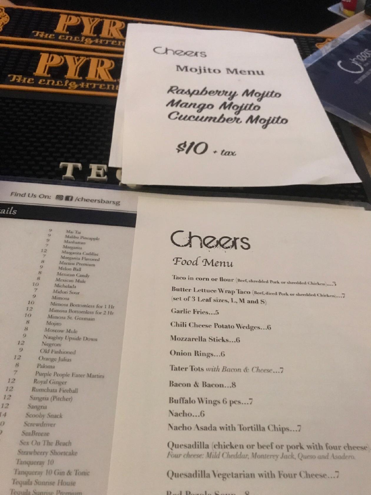 Menu at Cheers Bar and Grill, San Gabriel