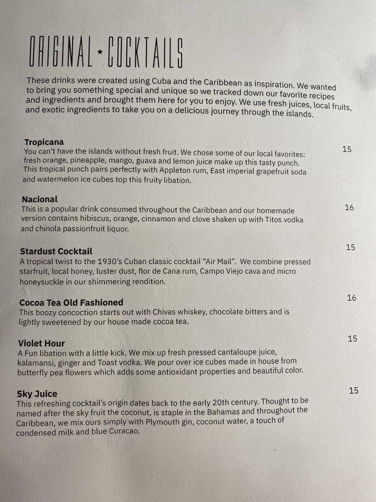 Menu at Kuba Cabana restaurant, Doral