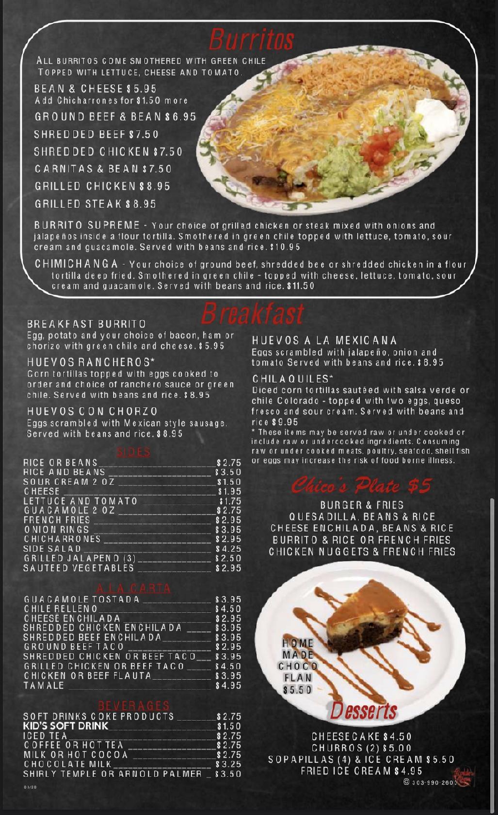 Menu at Los Dos Garcia's restaurant, Johnstown