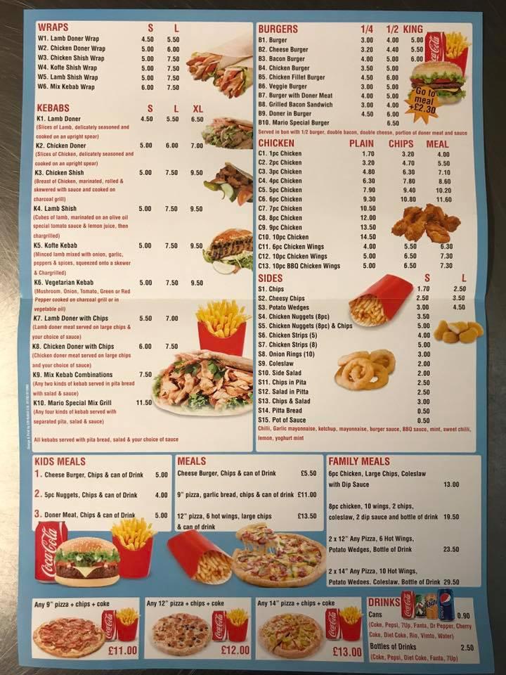 Menu at Mario's Chippy Pizza pizzeria, Chipping Norton