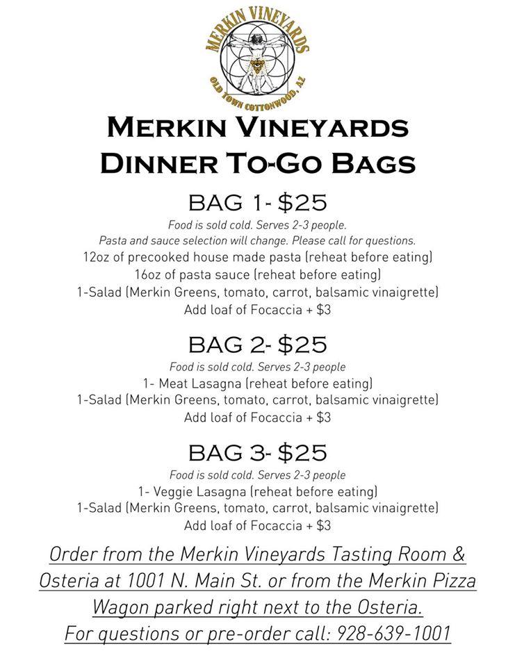 Menu at Merkin Vineyards Tasting Room & Osteria pub & bar, Cottonwood