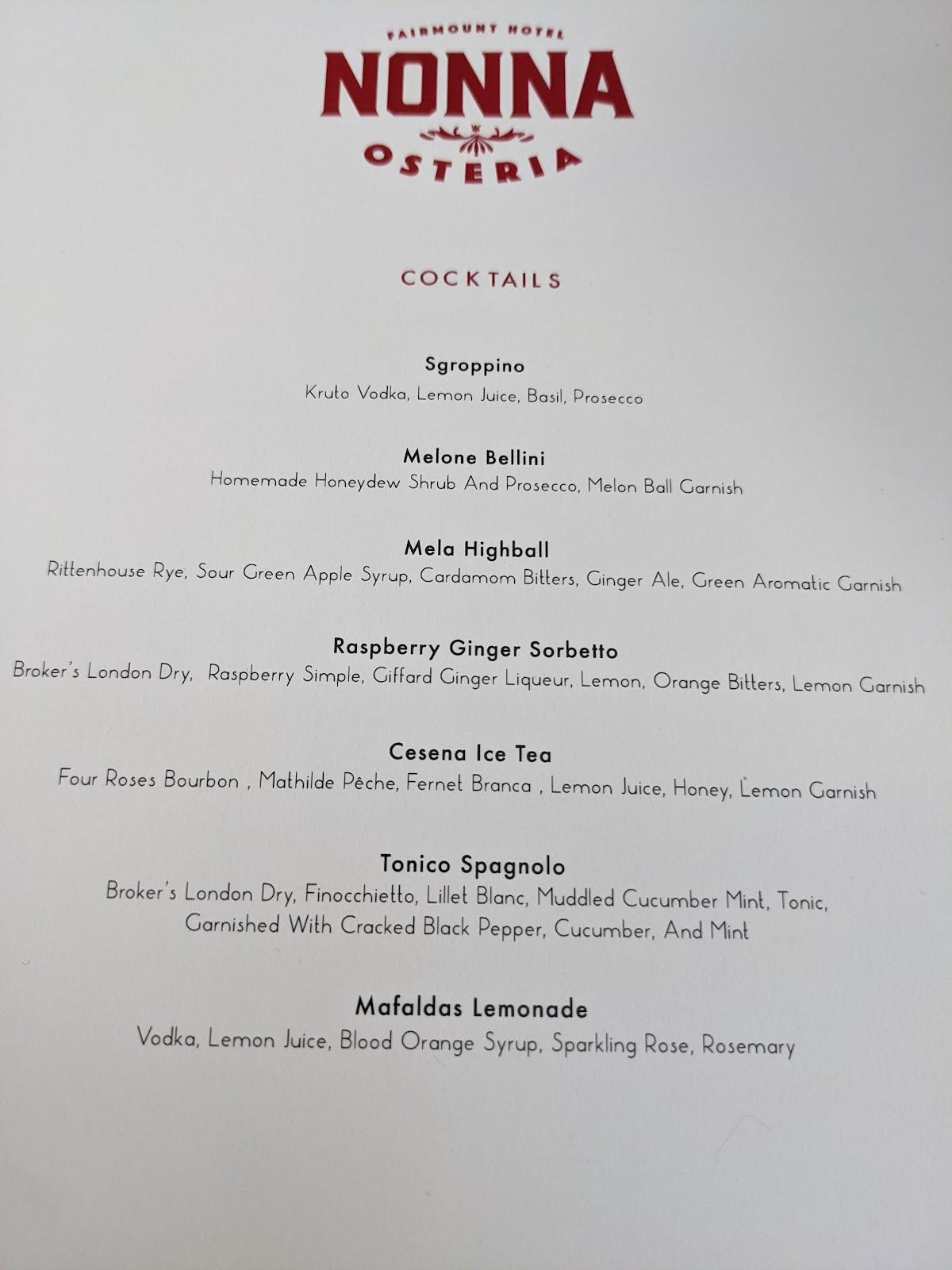 Menu at NONNA Osteria - Downtown restaurant, San Antonio