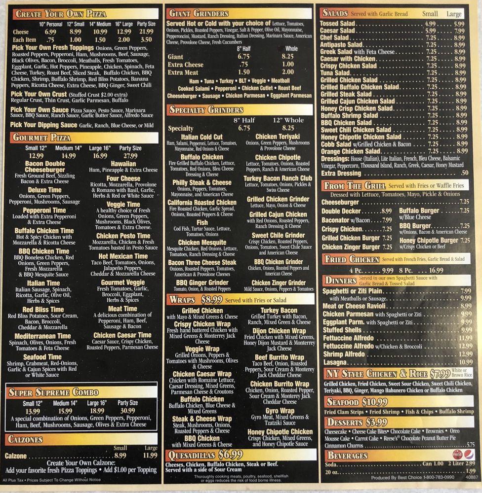 Menu at Pizza Time pizzeria, Windsor Locks, 20 Main St