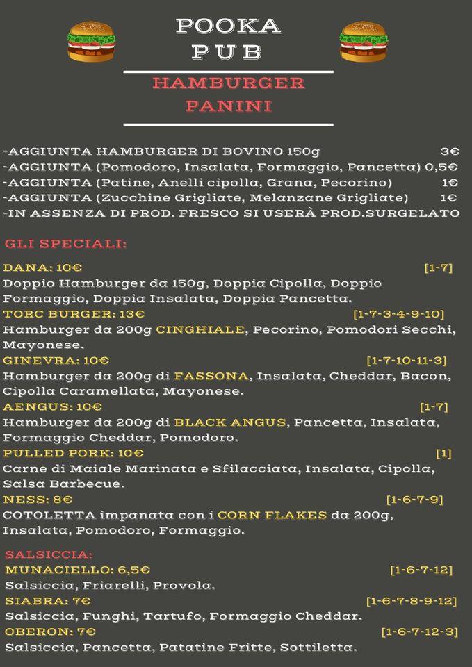 Menu at Pooka pub & bar, Pescara