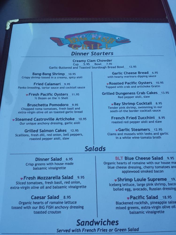 Menu at Big Fish Grill pub & bar, Monterey