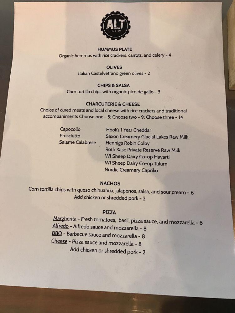 Menu at Alt Brew pub & bar, Madison