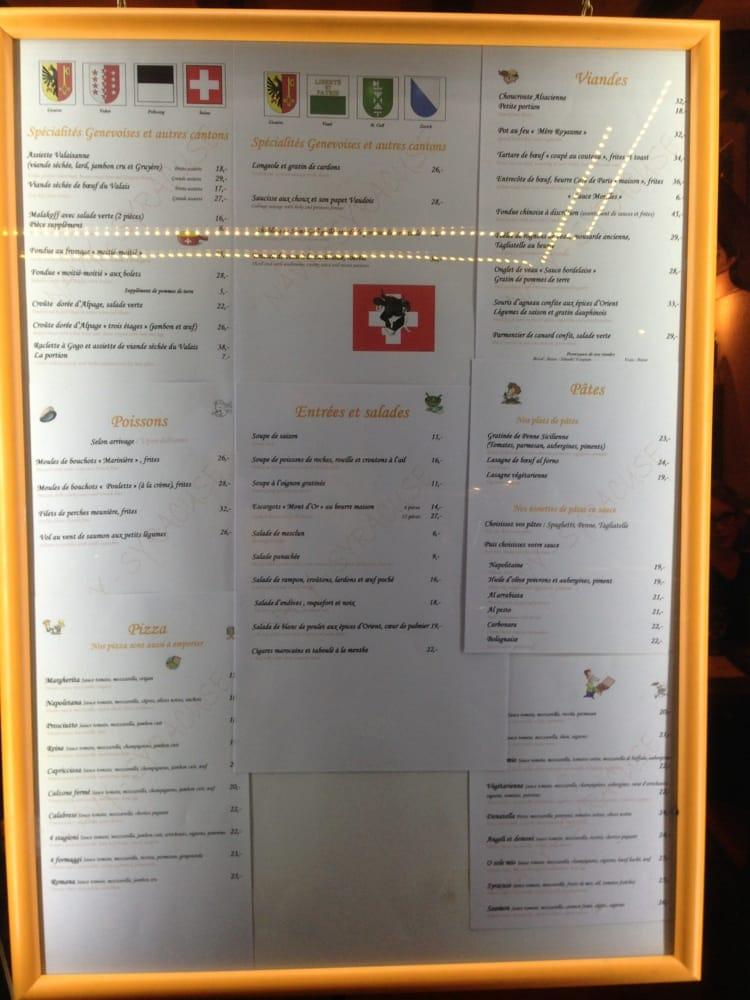 Menu at Chez le père Glôzu, Geneva