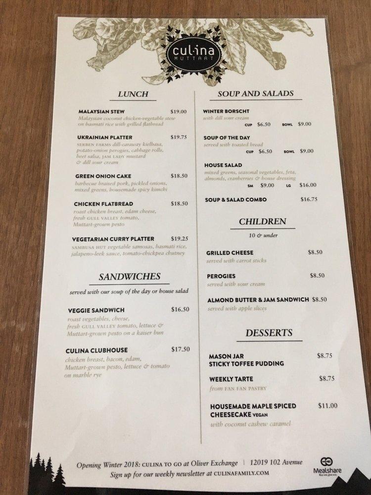 Menu at Muttart Conservatory cafe, Edmonton