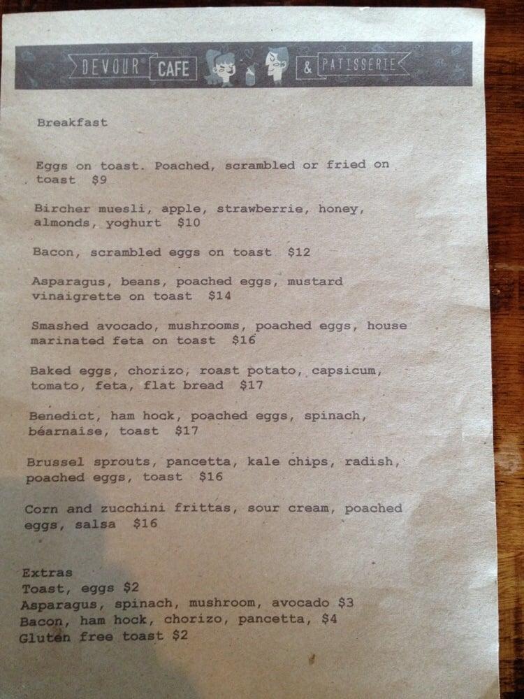 Menu at Devour Cafe Patisserie, Adelaide, 52 Davenport Terrace