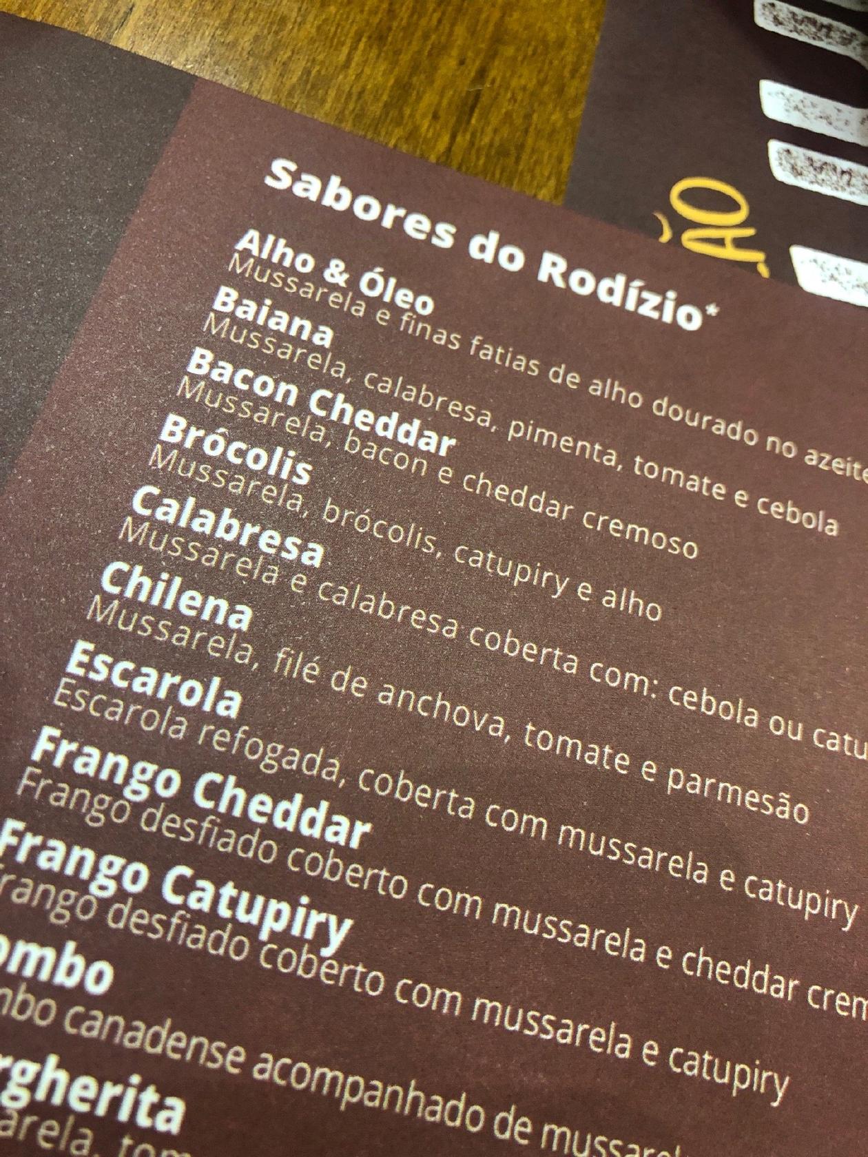 Menu at Di forni pizzeria, Bauru