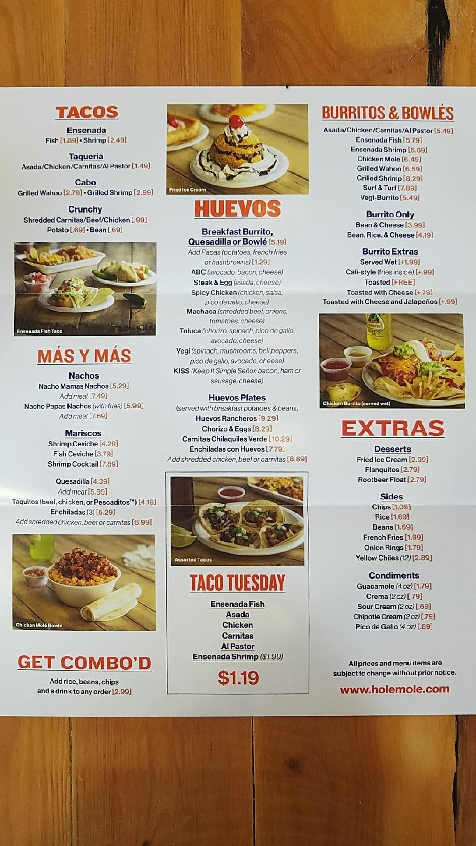 Menu at Holé Molé restaurant, Costa Mesa, Adams Ave unit b