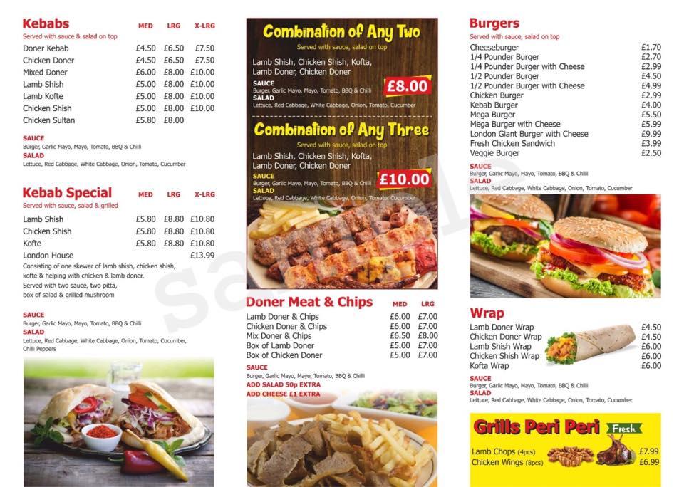 Menu at London Kebab House pizzeria, Dover