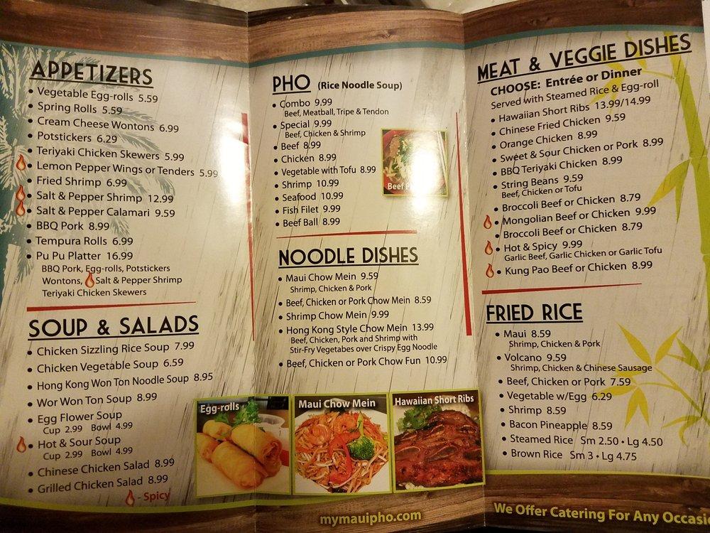 Menu at Maui Pho Too Fusion Grill restaurant, Delano