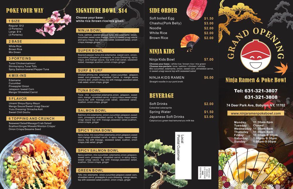 Carta del restaurante Ninja Ramen & poke Bowl, Babylon