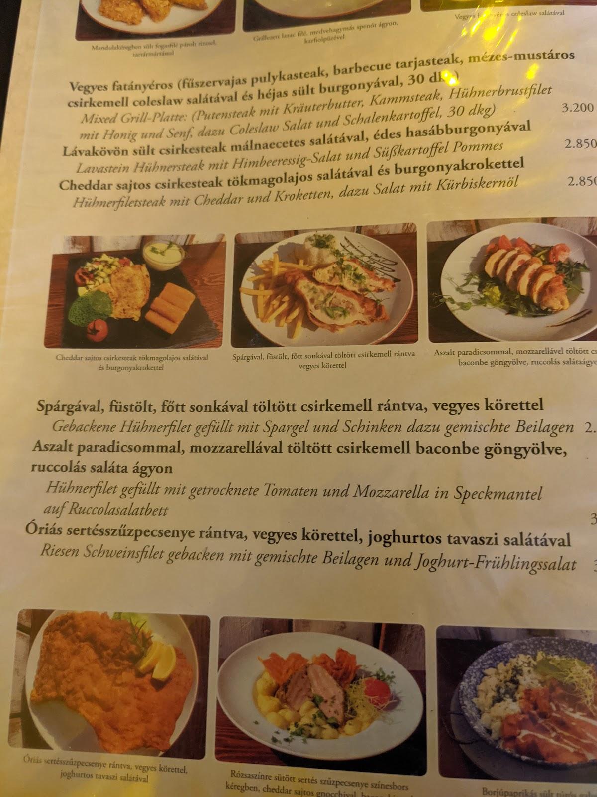 Menu at Perkovátz-Ház restaurant, Sopron