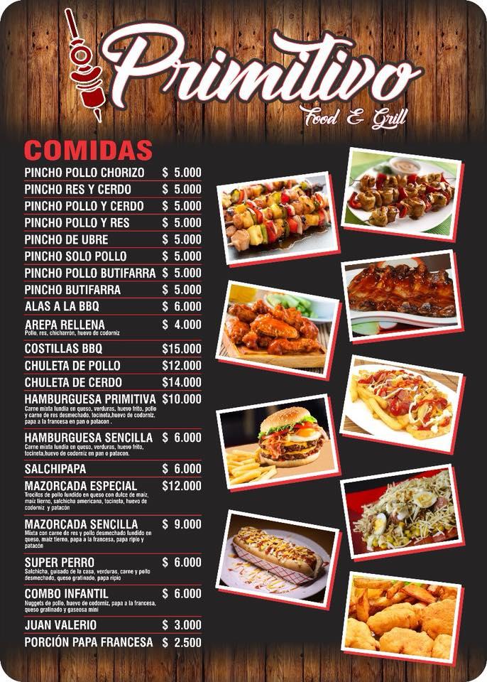 Carta del restaurante Primitivo Food Y Grill, Neiva