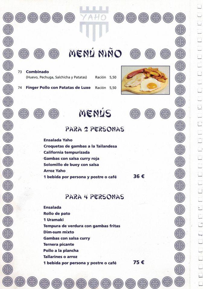 Menu at Restaurant Yaho, Dénia