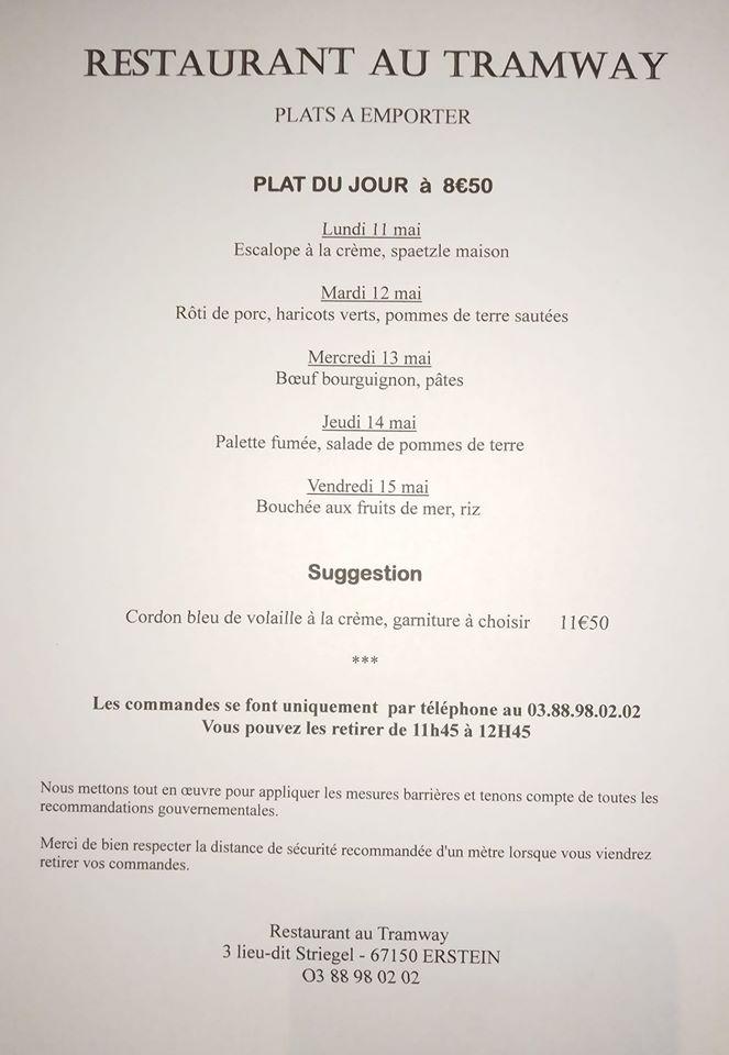Menu au Restaurant au Tramway, Erstein