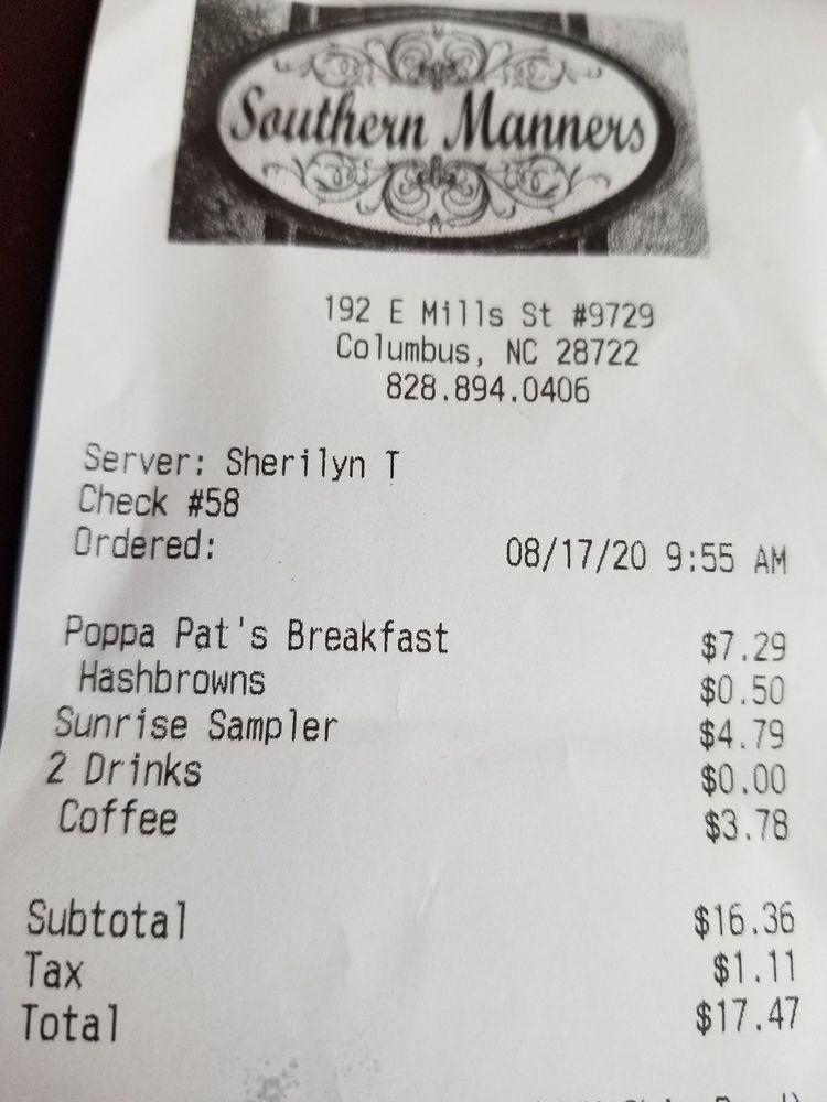 Menu at Southern Manners Restaurant, Columbus