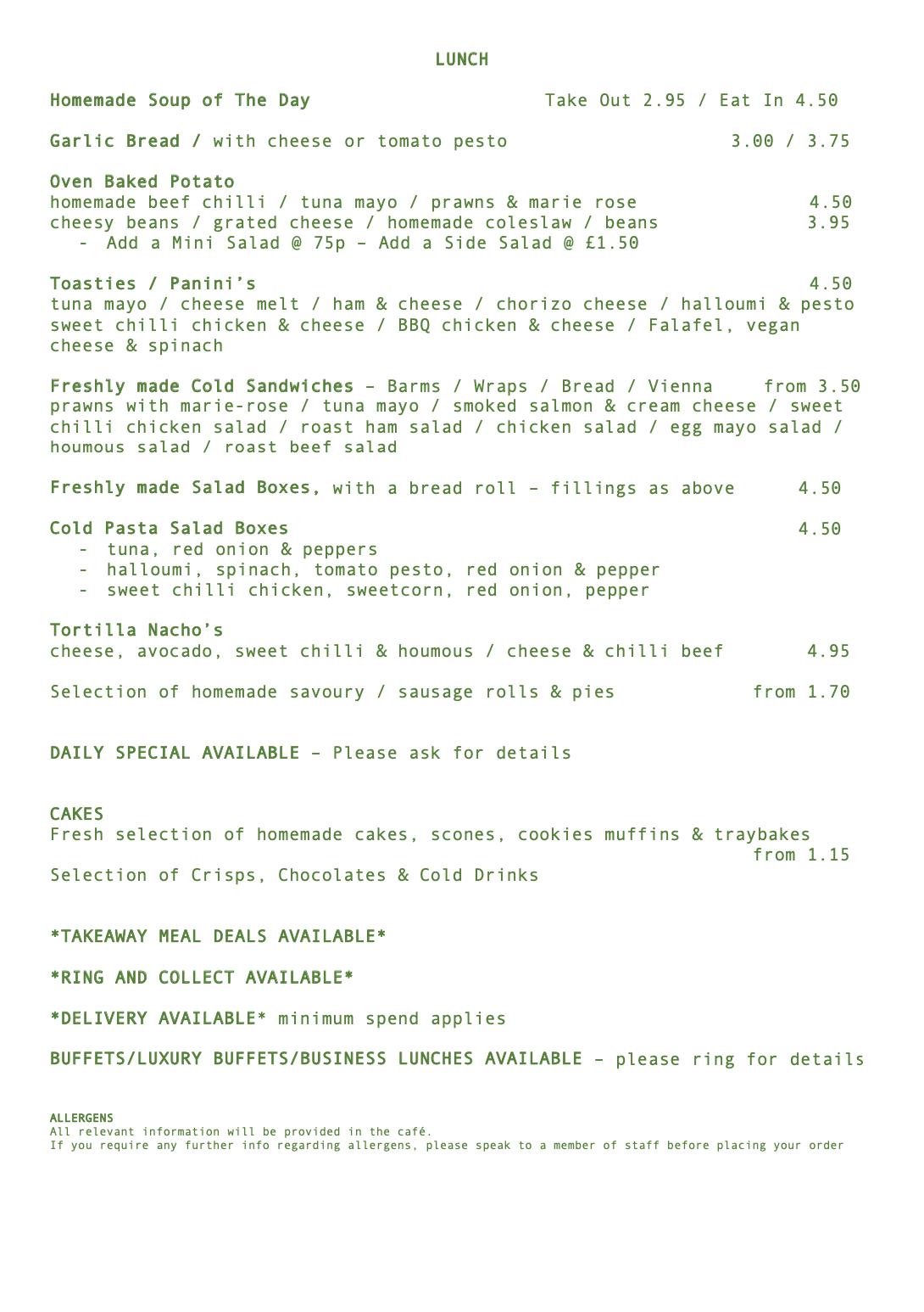 Menu at The Tree House Cafe, Stockport