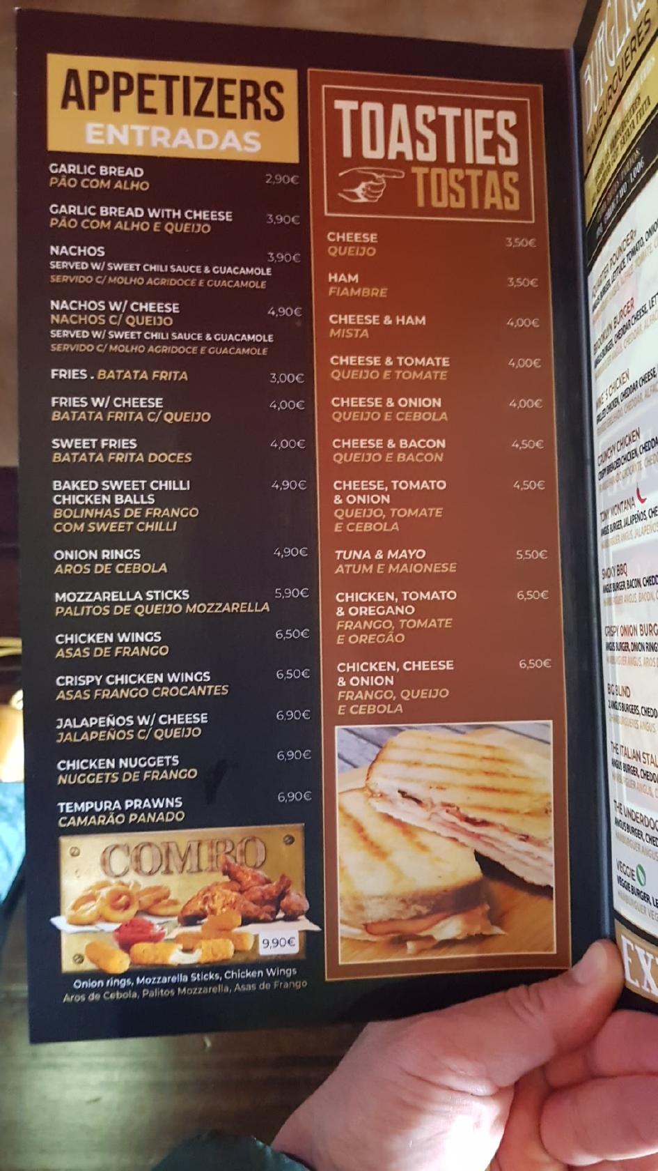Menu em Underdogs pub & Bar, Albufeira