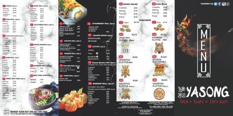 Menu at Yasong Craighall restaurant, Randburg