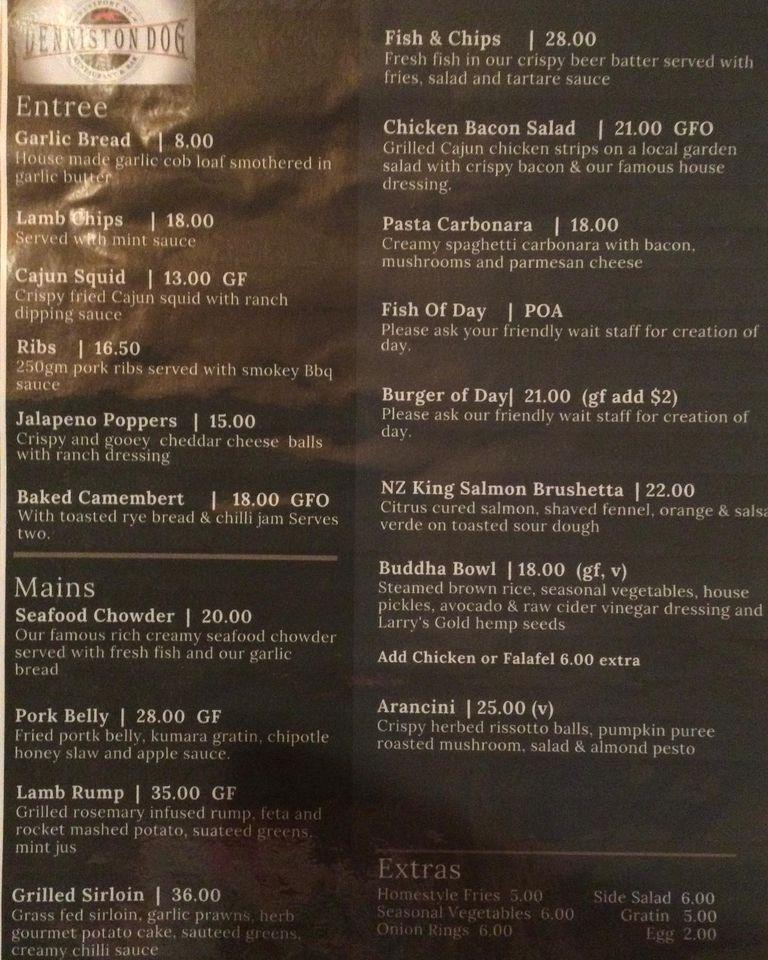 Menu at Denniston Dog Restaurant & Bar, Westport