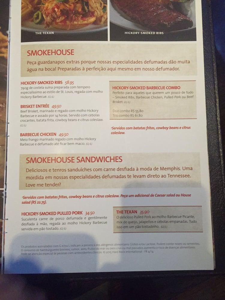 Menu at Hard Rock Cafe, Curitiba, R. Buenos Aires