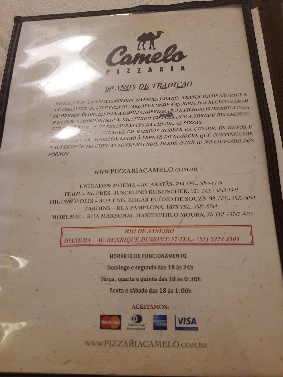 Menu em Pizzaria Camelo, São Paulo, R. Pamplona