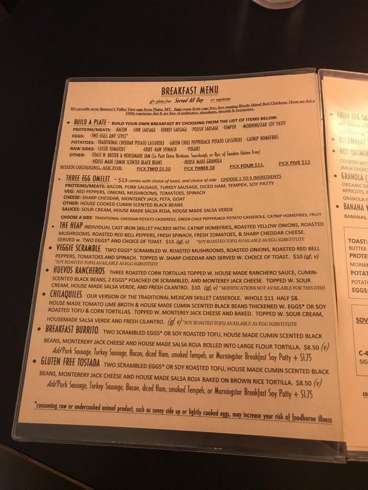 Menu at The Catalyst Cafe, Missoula