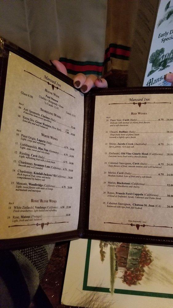 Menu at The Mansard restaurant, Orchard Park