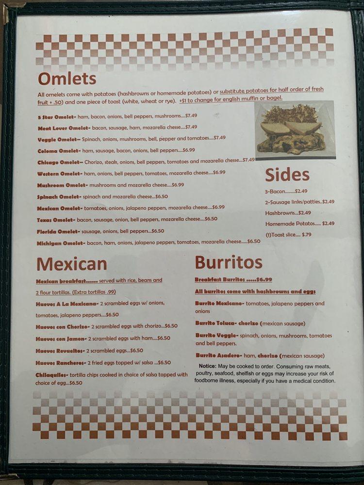 Menu at El Asadero restaurant, Coloma