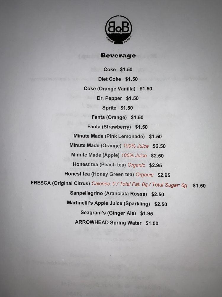 Menu at The BoB restaurant, Seattle