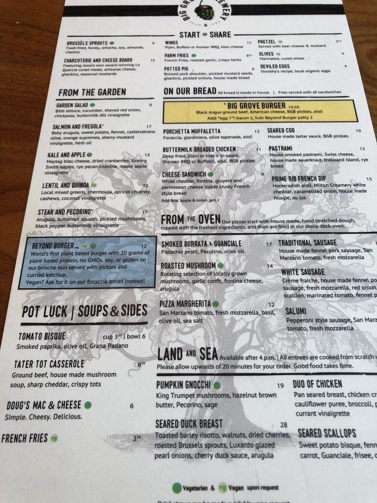 Menu at Big Grove Brewpub-Solon, Solon