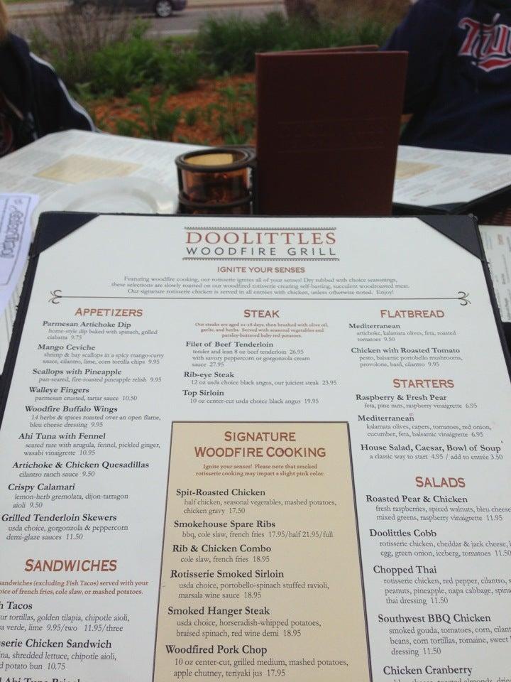 Menu at Doolittles Woodfire Grill restaurant, Eagan