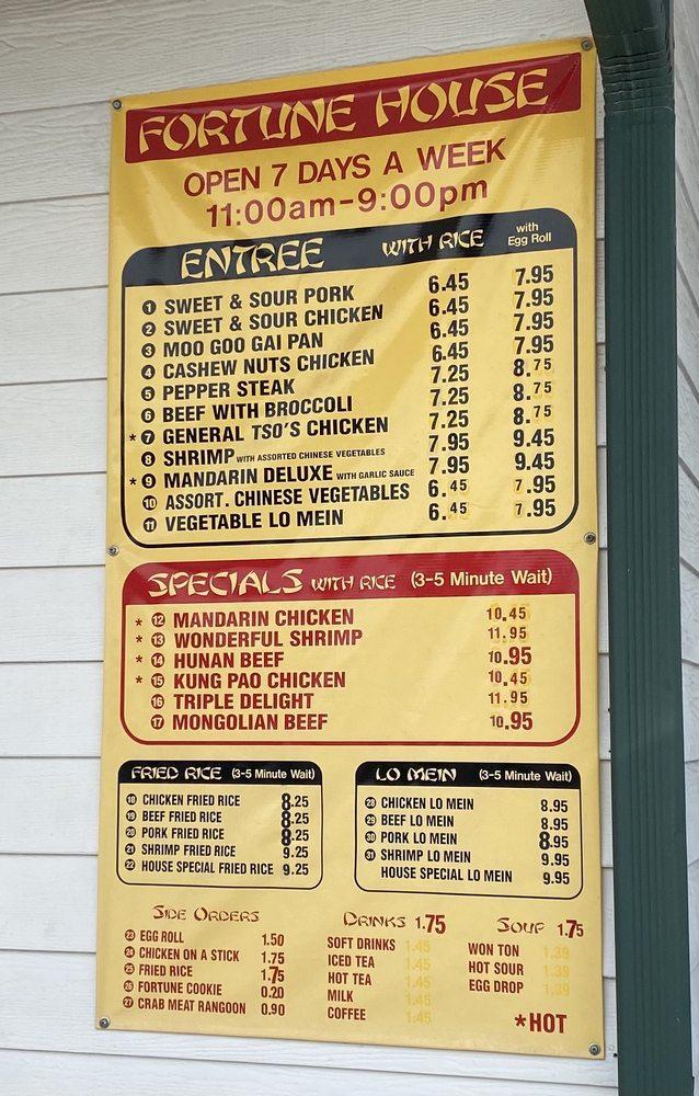 Menu at Fortune House restaurant, Hendersonville