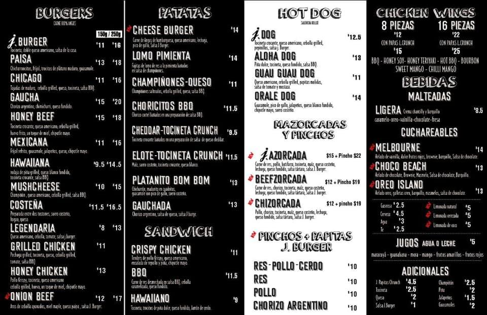Carta del restaurante J.Burger & Patatas, Facatativá, Cl. 8 # 4-35
