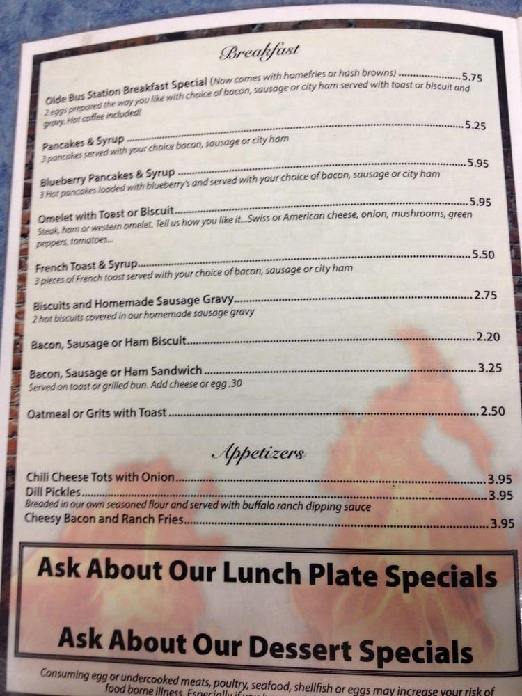 Menu at Olde Bus Station restaurant, Harrodsburg